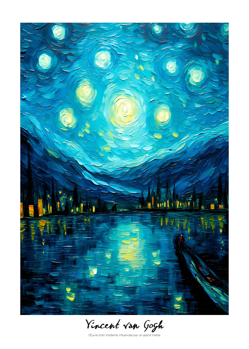 'Starry Night Over Water' Poster, picture, metal print, paint by Up cha ...