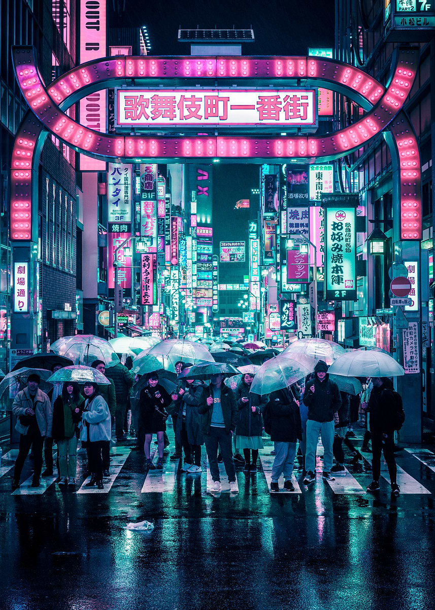 'Neon Tokyo Street' Poster, picture, metal print, paint by Adrian Rydz ...
