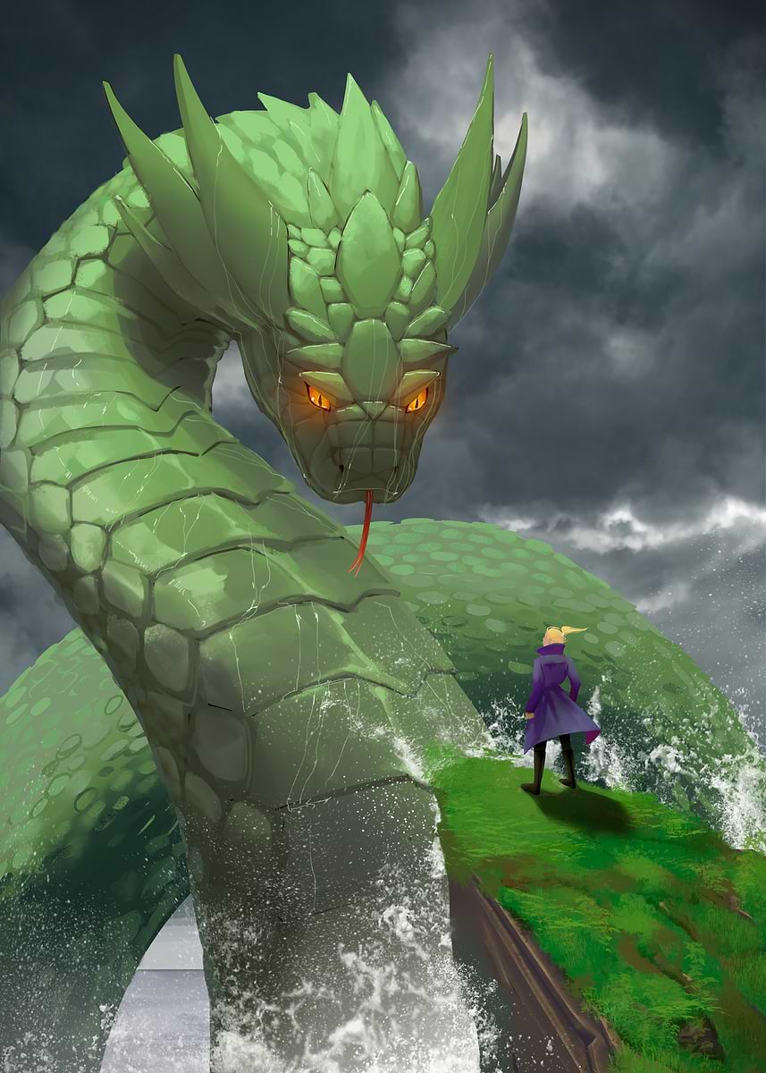'Jormungandr, the World Serpent' Poster, picture, metal print, paint by ...