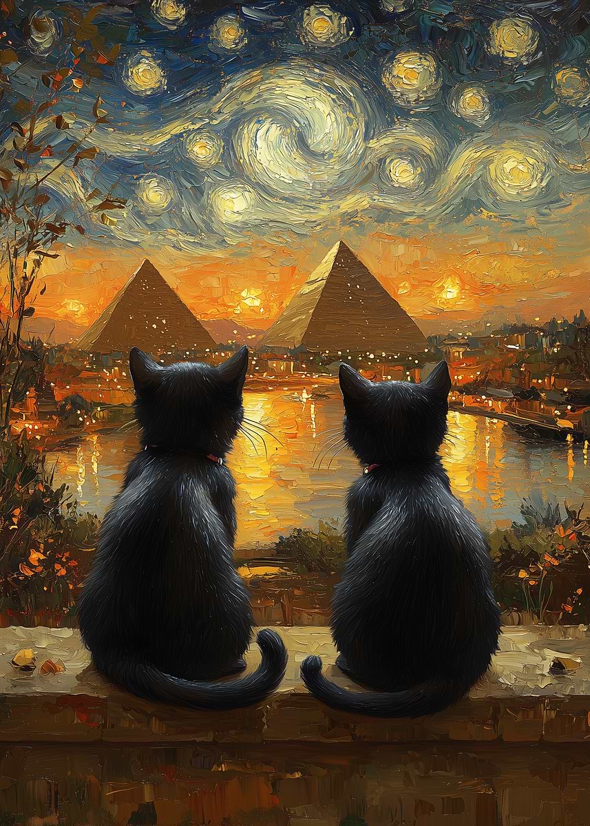 'Cats & Pyramids' Poster, picture, metal print, paint by GoodLifeImages ...