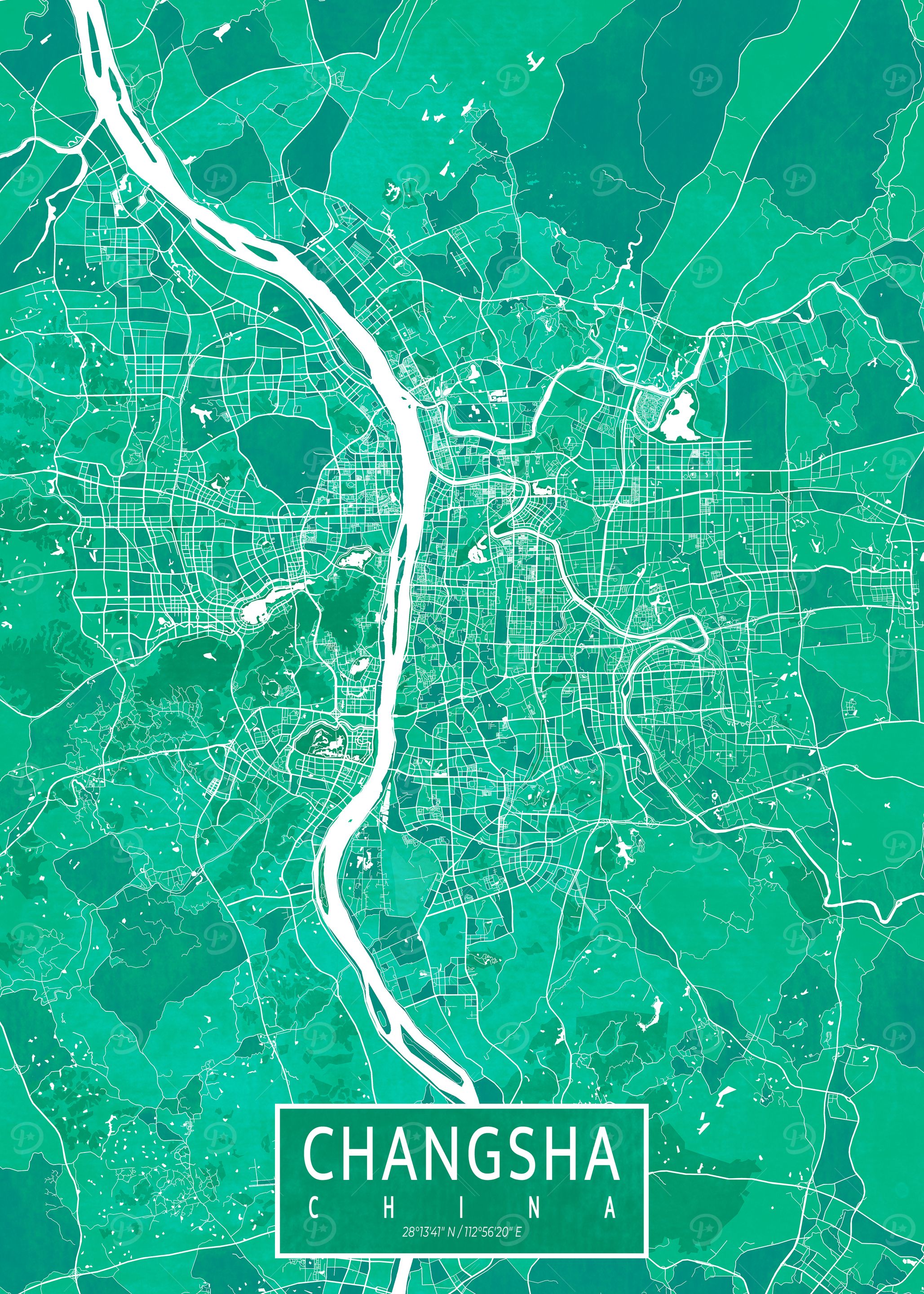 'Changsha Map China Watercolor' Poster, picture, metal print, paint by ...