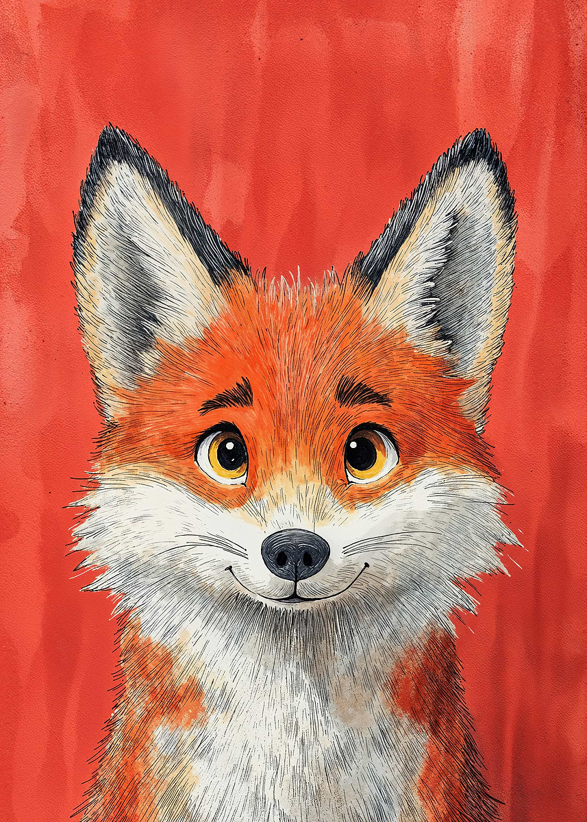 'Smiling Fox Illustration' Poster, picture, metal print, paint by Tomoo ...