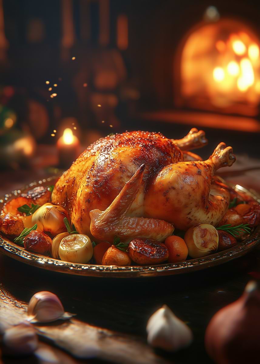 'Roasted Chicken Dinner' Poster, picture, metal print, paint by Rawbin ...