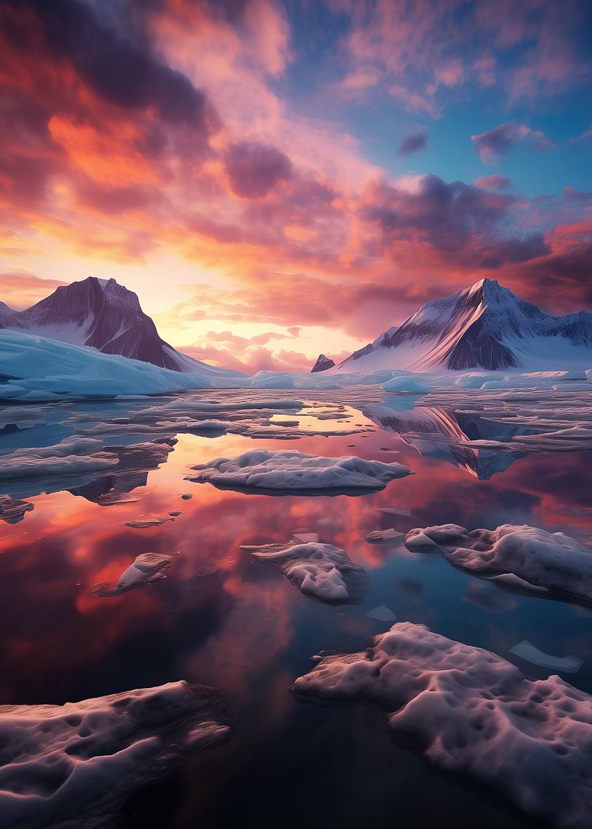 'Arctic Sunset Reflection Landscape' Poster, picture, metal print ...