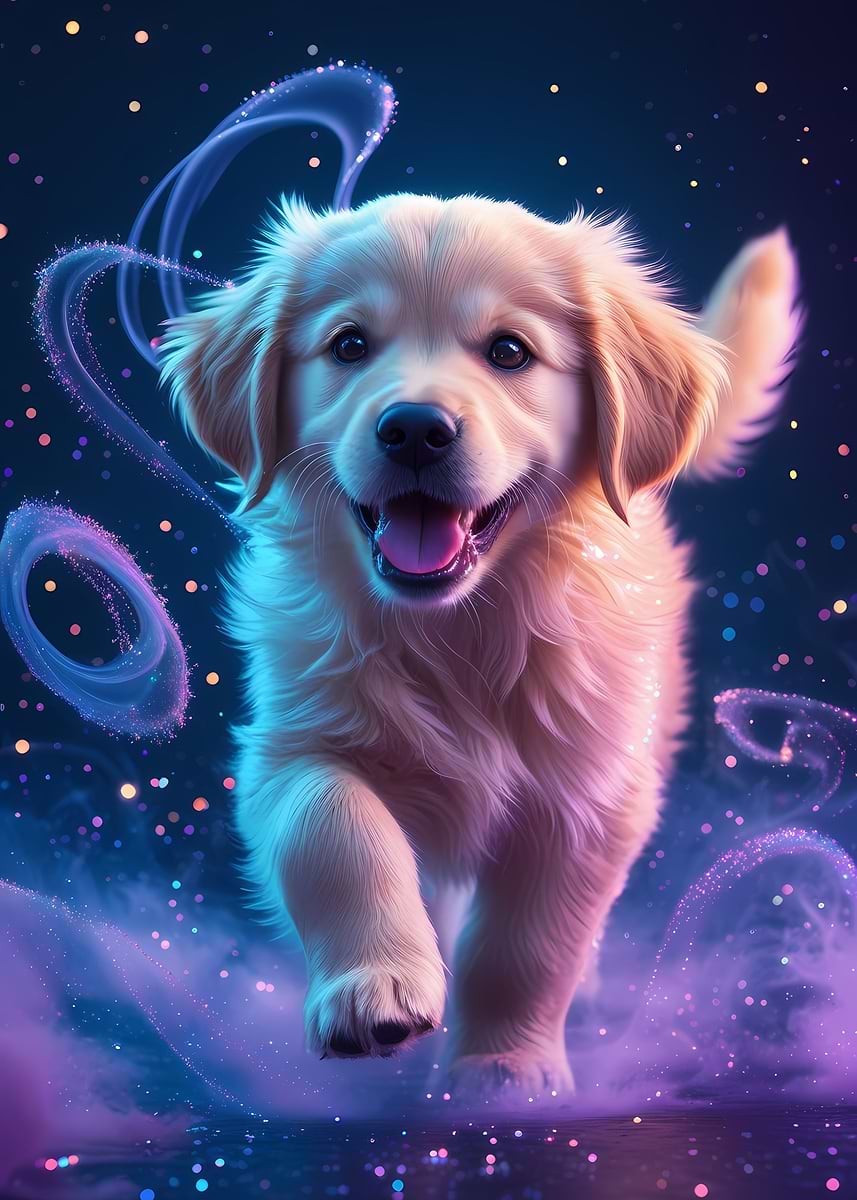 'Golden Retriever Puppy with Magic' Poster, picture, metal print, paint ...