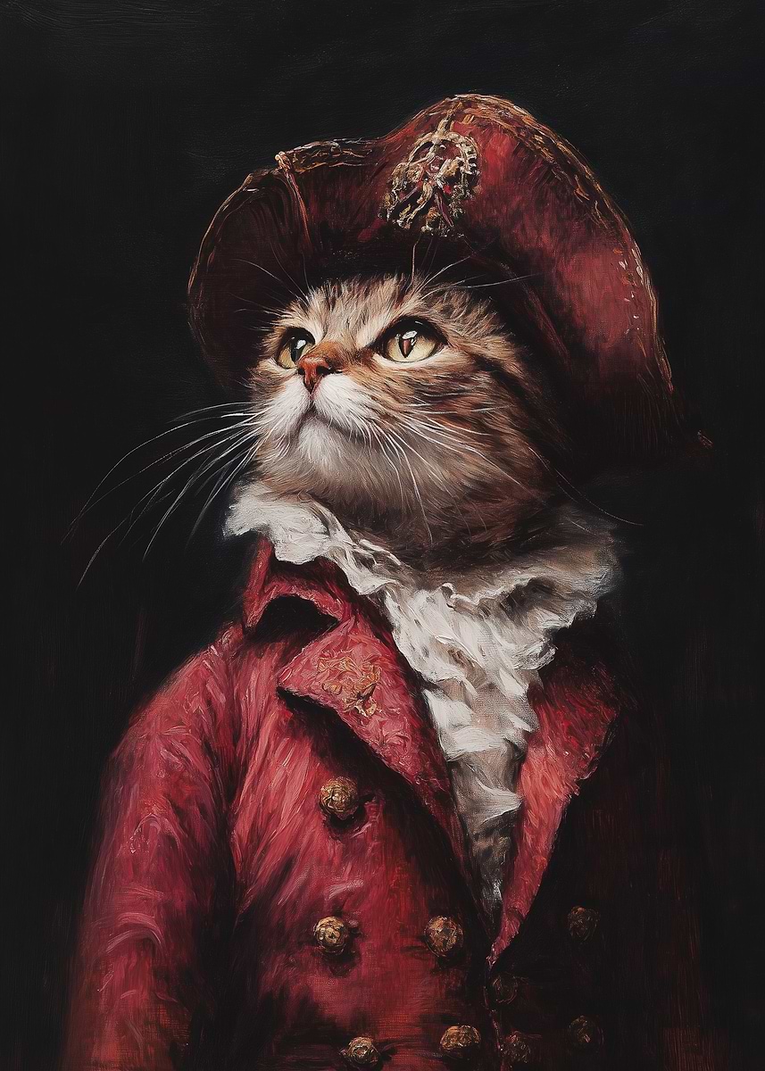 'Cat in a Red Coat' Poster, picture, metal print, paint by ...