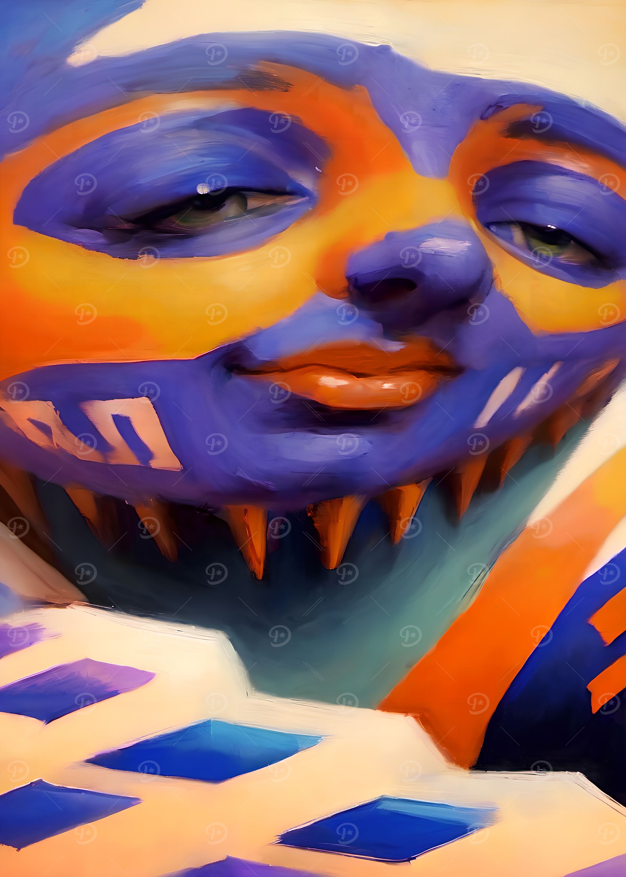 'Abstract Portrait with Blue and Orange' Poster, picture, metal print ...