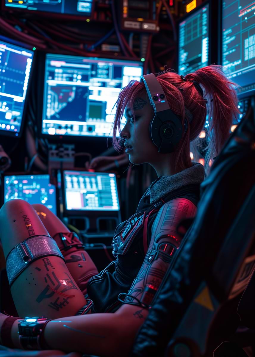 'Cyberpunk Gamer Girl' Poster, picture, metal print, paint by Stellar ...