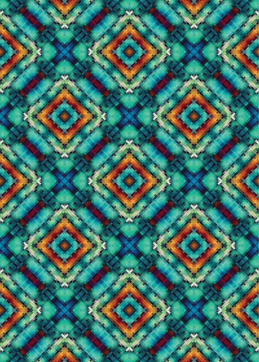 'Geometric Teal and Orange Pattern' Poster, picture, metal print, paint ...
