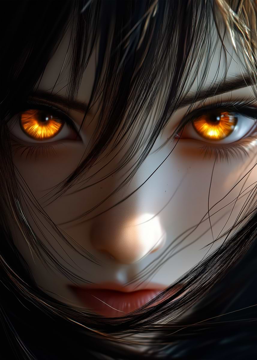 'Anime Girl with Golden Eyes' Poster, picture, metal print, paint by BS ...