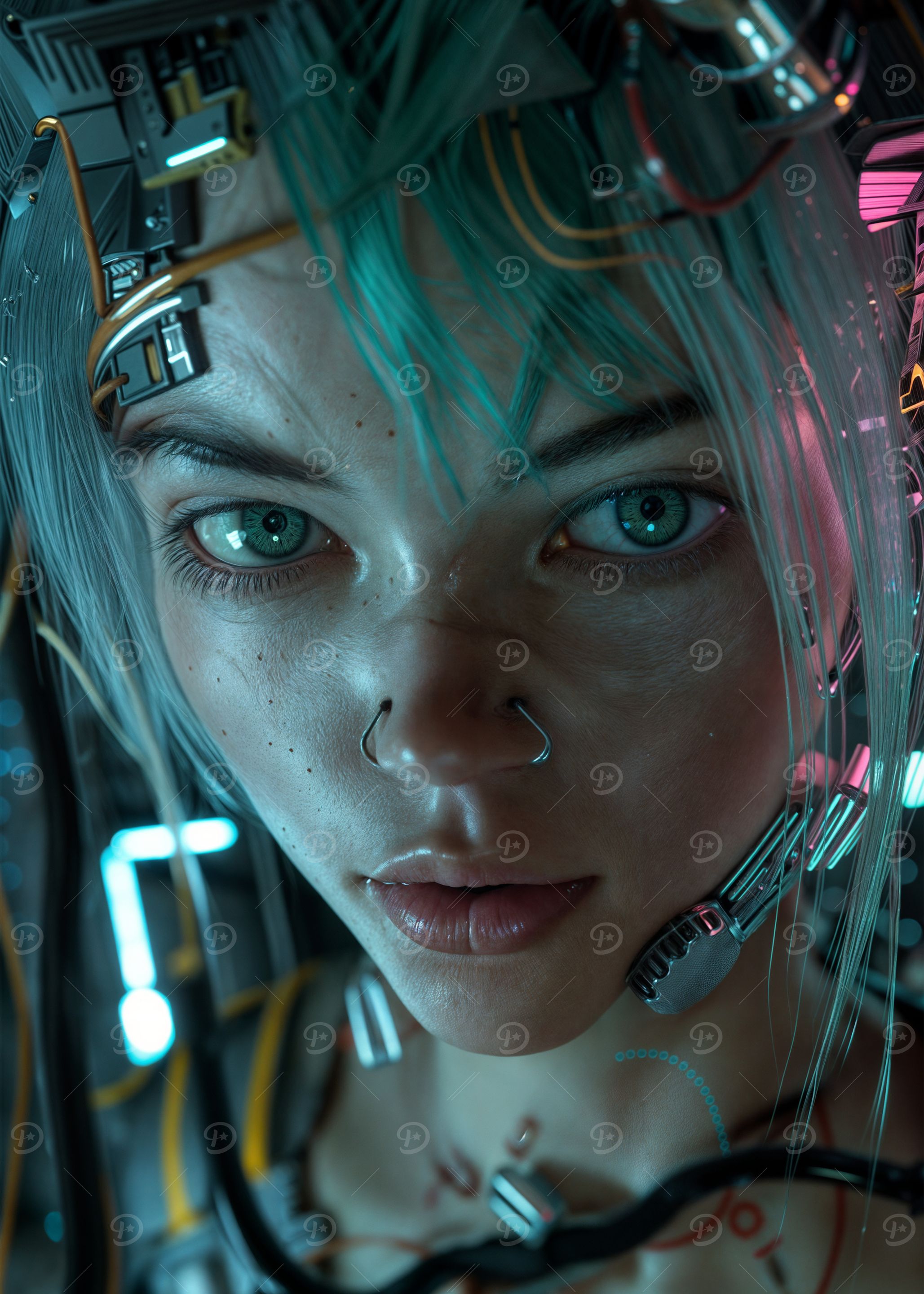 'Cyberpunk Woman Portrait' Poster, picture, metal print, paint by ...