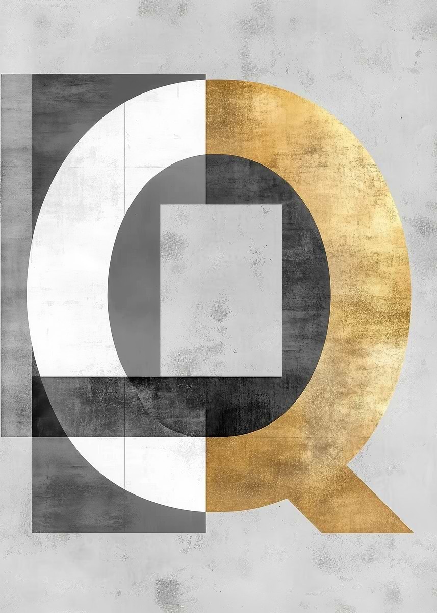 'Gold and Grey Letter Q' Poster, picture, metal print, paint by Mark ...
