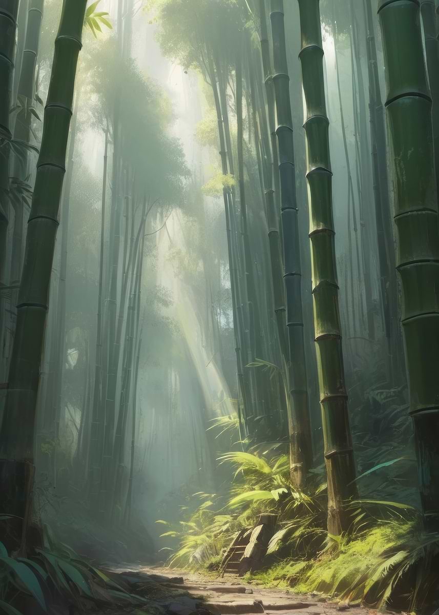 'Anime Lo-Fi Landscape of Bamboo Forest Path' Poster, picture, metal ...