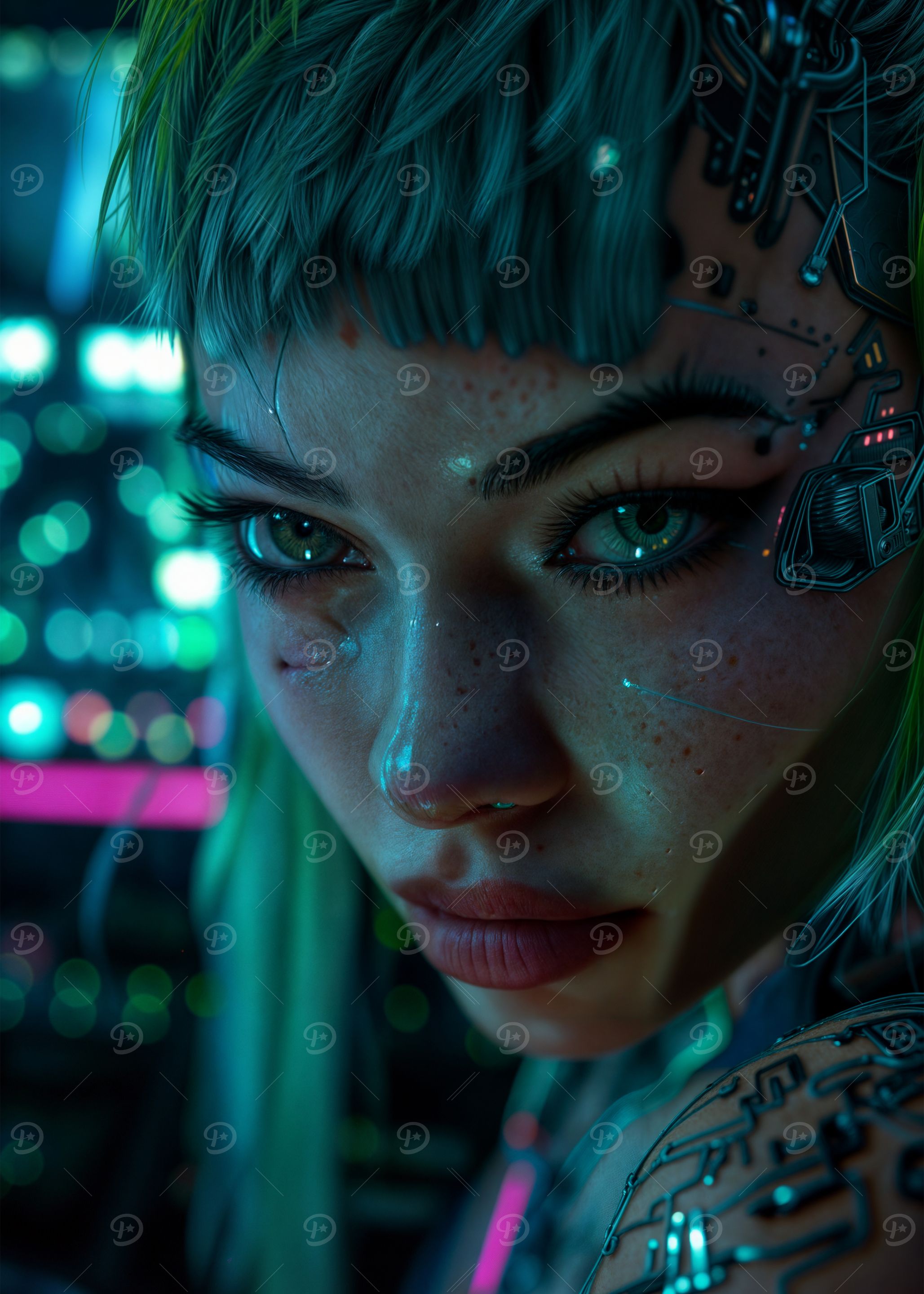 'Cyberpunk Woman Portrait' Poster, picture, metal print, paint by ...