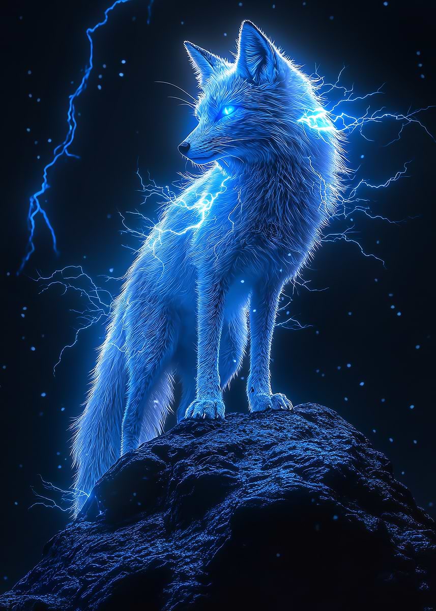 'Electric Fox' Poster, picture, metal print, paint by Leoni | Displate