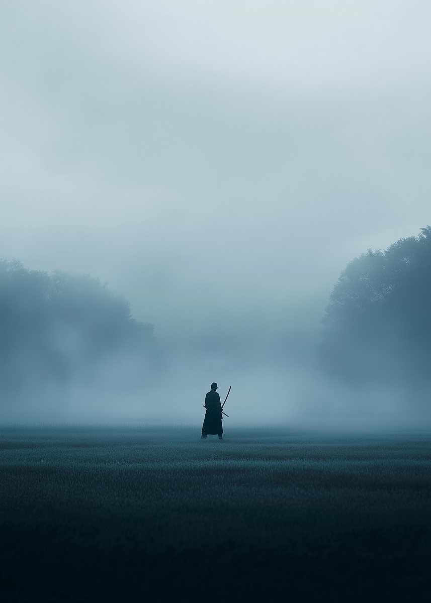 'Samurai in Fog' Poster, picture, metal print, paint by Astelo | Displate