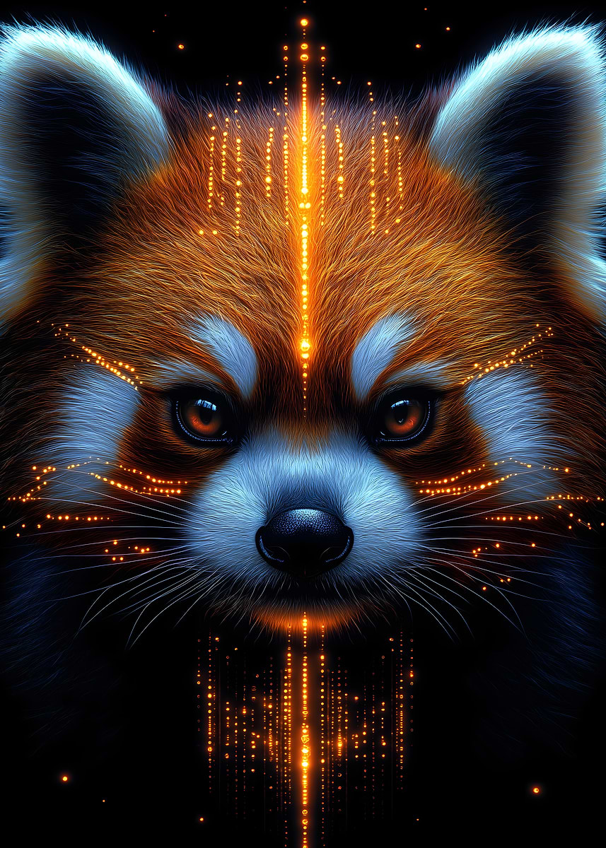 'Red Panda with Glowing Lines Animal' Poster, picture, metal print ...