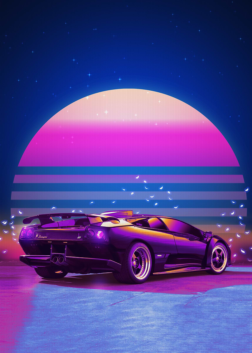 'Lamborghini Diablo Retro Art' Poster, picture, metal print, paint by ...