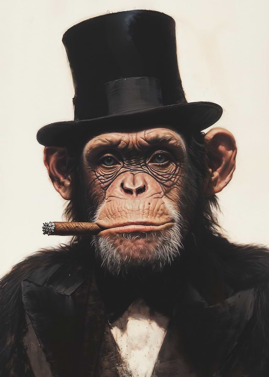 'Chimp in Top Hat' Poster, picture, metal print, paint by Airborne71LLC ...