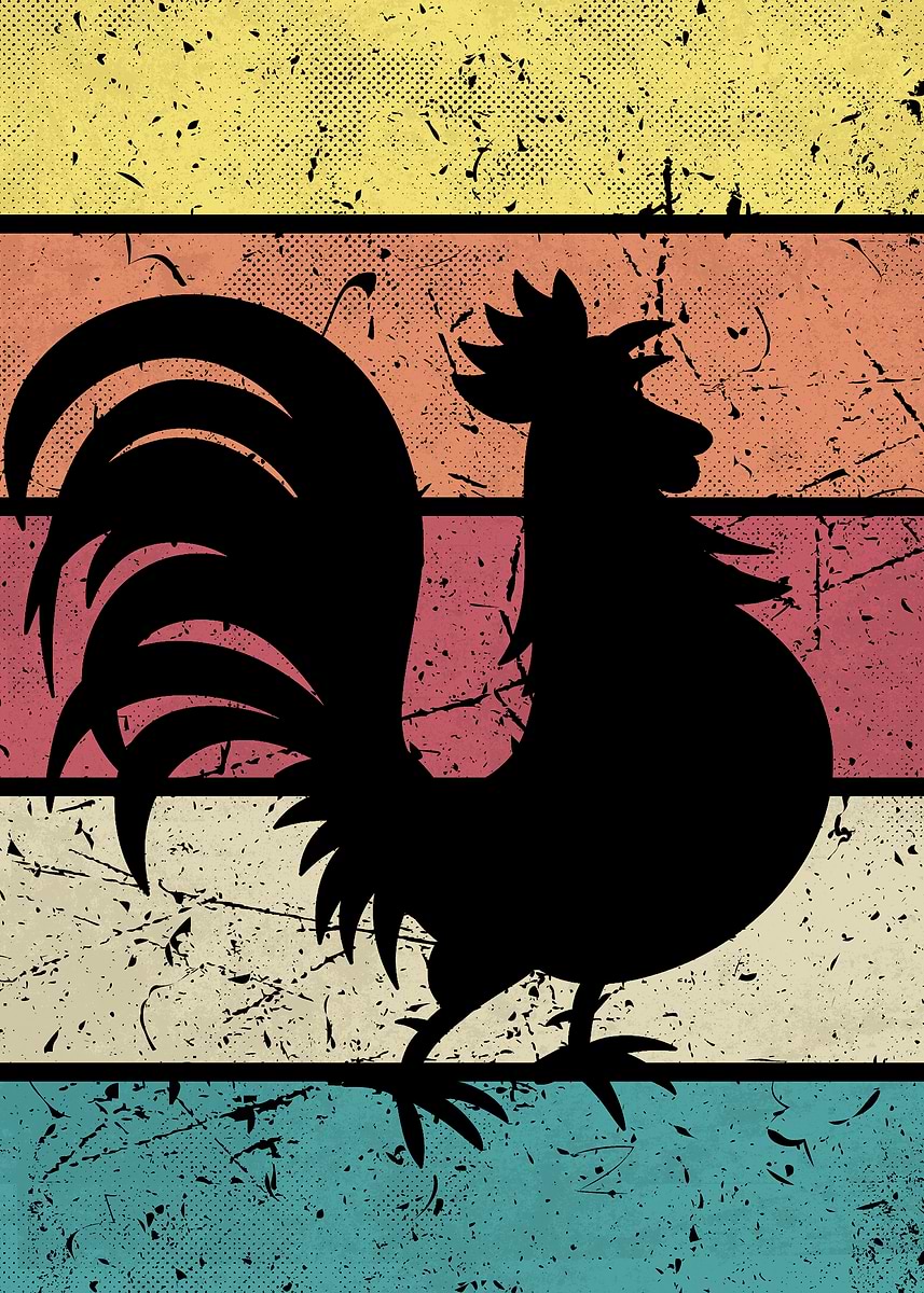 'Rooster Retro Design' Poster, picture, metal print, paint by Space ...
