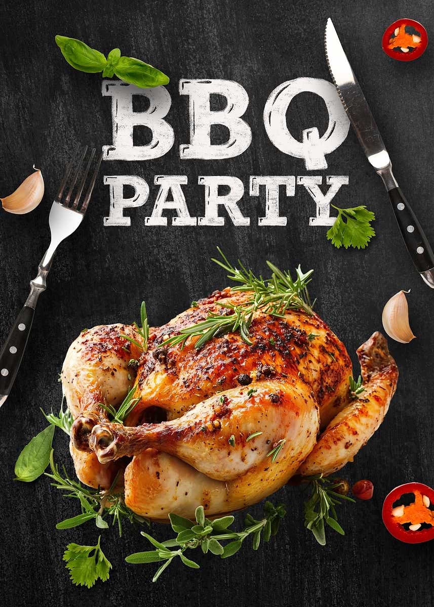'BBQ Party Roasted Chicken' Poster, picture, metal print, paint by ...