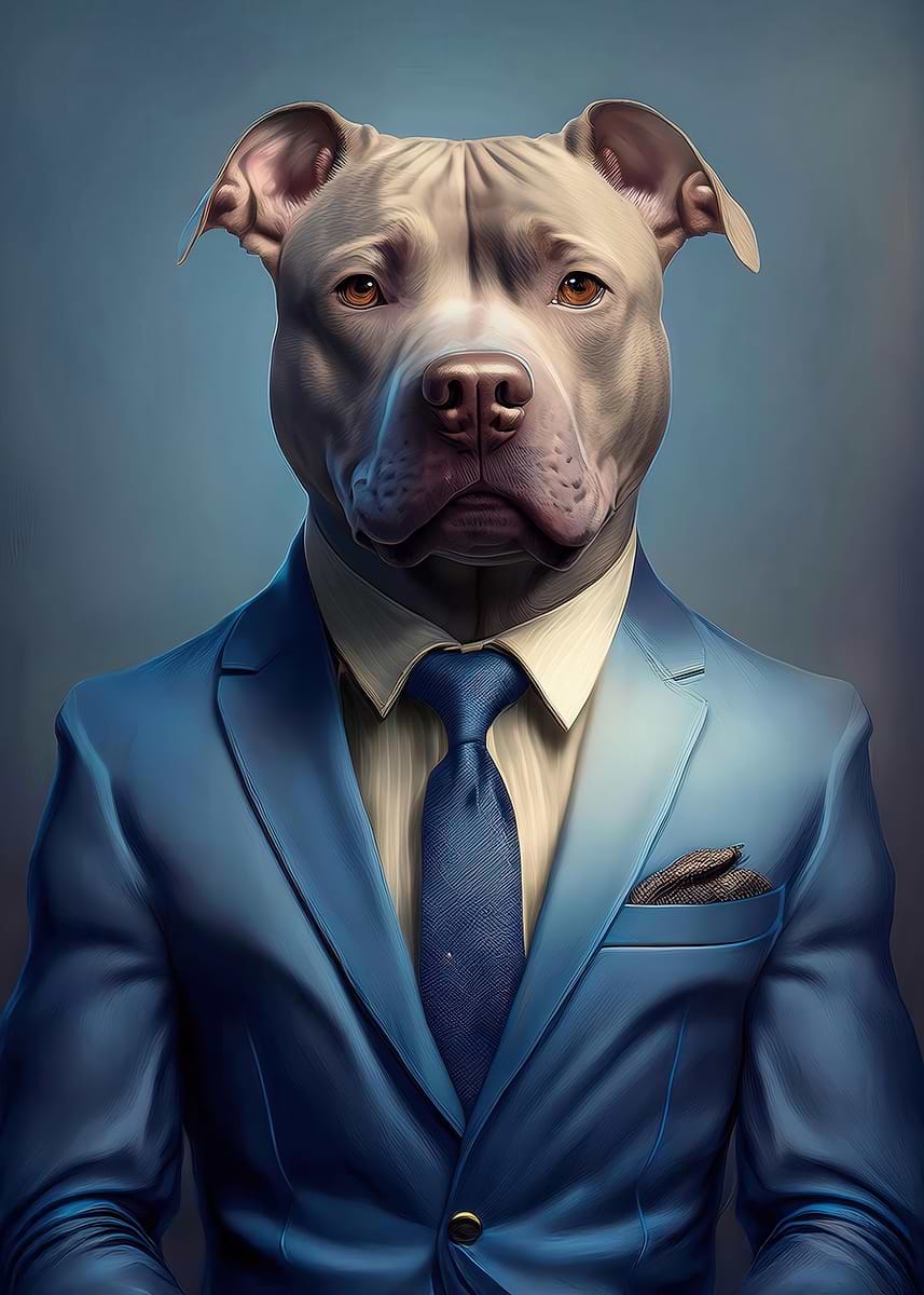 'Pitbull in Suit' Poster, picture, metal print, paint by Ingrid Nagy ...