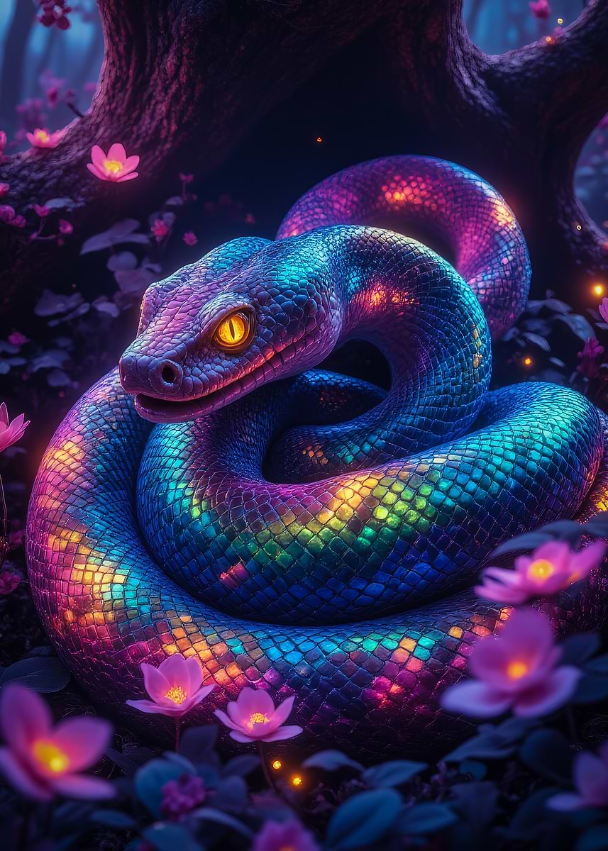 'Iridescent Snake in Forest' Poster, picture, metal print, paint by ...