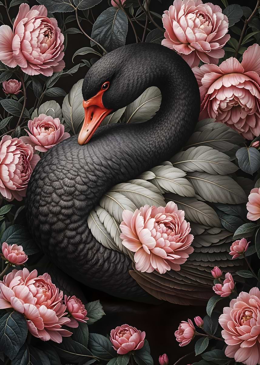 'Black Swan and Roses' Poster, picture, metal print, paint by Wall ...