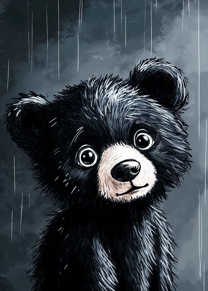 'Cute Bear in the Rain' Poster, picture, metal print, paint by Tomoo ...