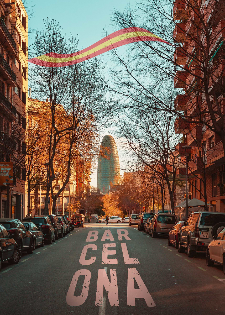 'Barcelona Spain Street View' Poster, picture, metal print, paint by ...