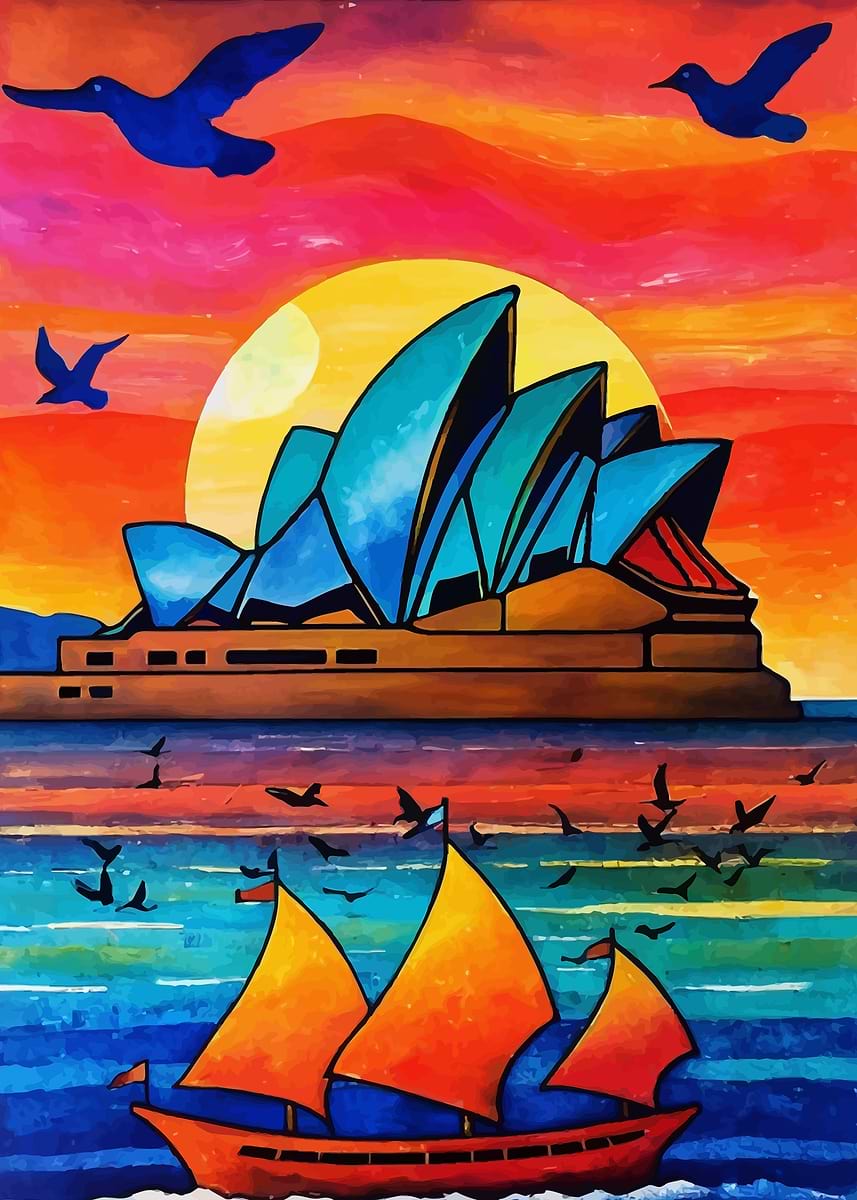 'Sydney Opera House Sunset' Poster, picture, metal print, paint by ...