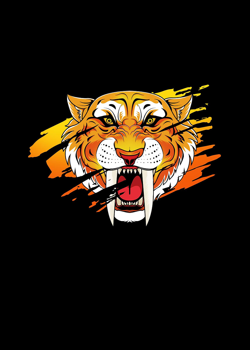 'Sabertooth Tiger Face' Poster, picture, metal print, paint by ...