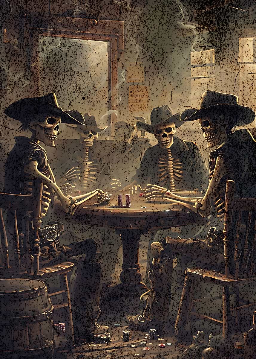 'Skeleton Poker Game' Poster, picture, metal print, paint by Quirky ...