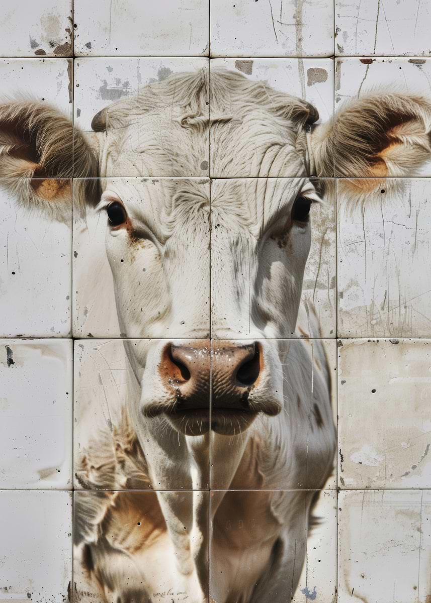 'Cow On A White Tile Mural Art' Poster, picture, metal print, paint by ...