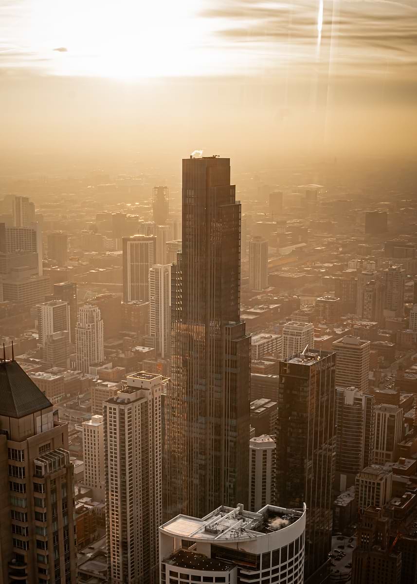 'Chicago at Sunset' Poster, picture, metal print, paint by ...