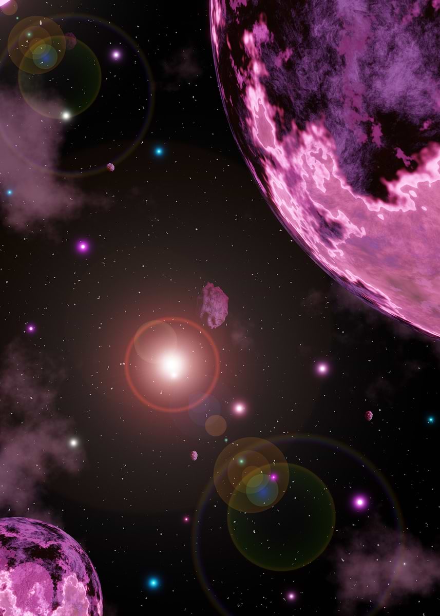 'Pink Planets in Space' Poster, picture, metal print, paint by TorPix ...
