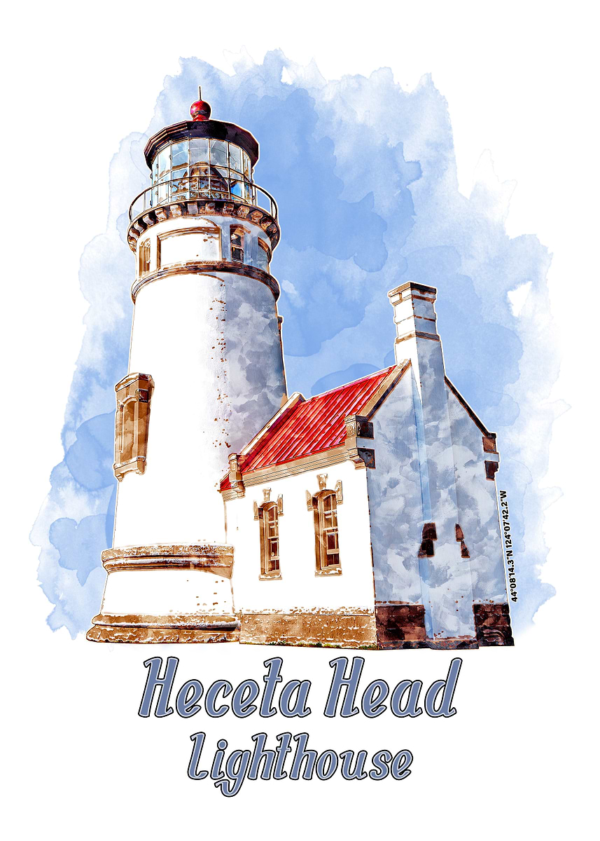 'Heceta Head Lighthouse Watercolor - Oregon' Poster, picture, metal ...