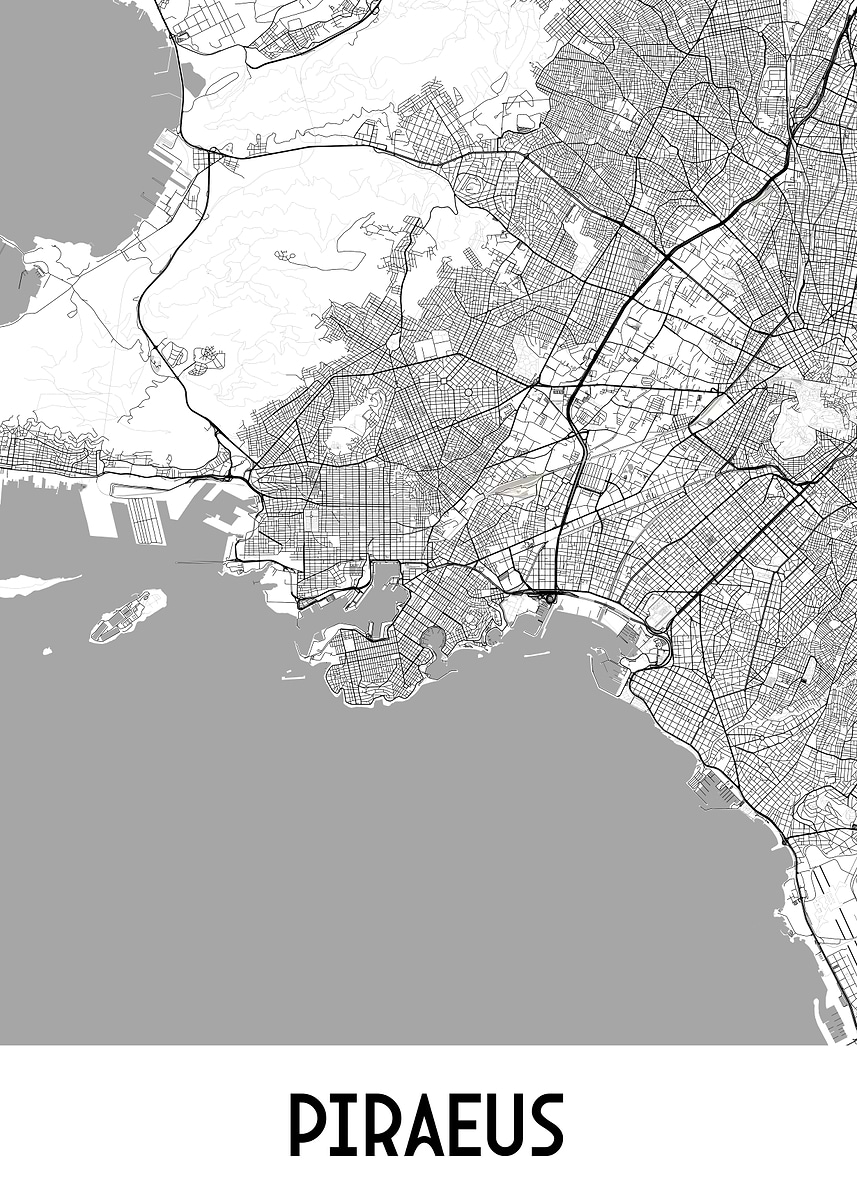 'Piraeus City Map' Poster, picture, metal print, paint by Sam Kal ...