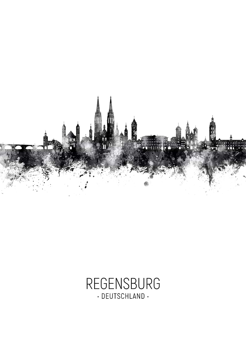 'Regensburg Skyline Watercolor' Poster, picture, metal print, paint by ...