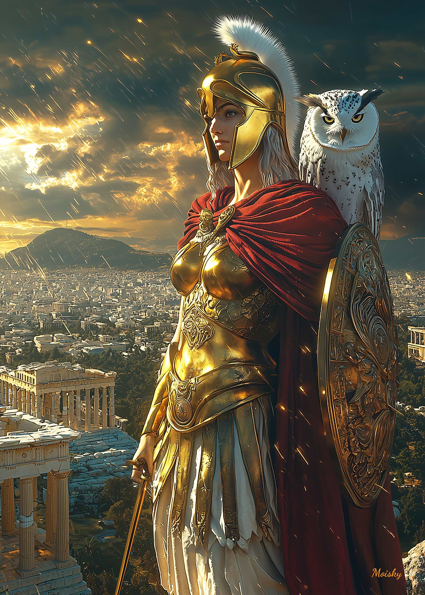 'Athena, Goddess of Wisdom and War - Guardian of Ancient Power' Poster ...