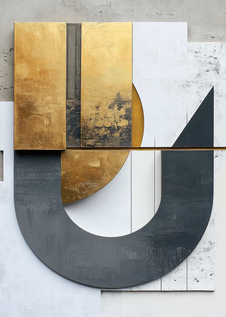 'Gold and Gray Letter U' Poster, picture, metal print, paint by Mark ...