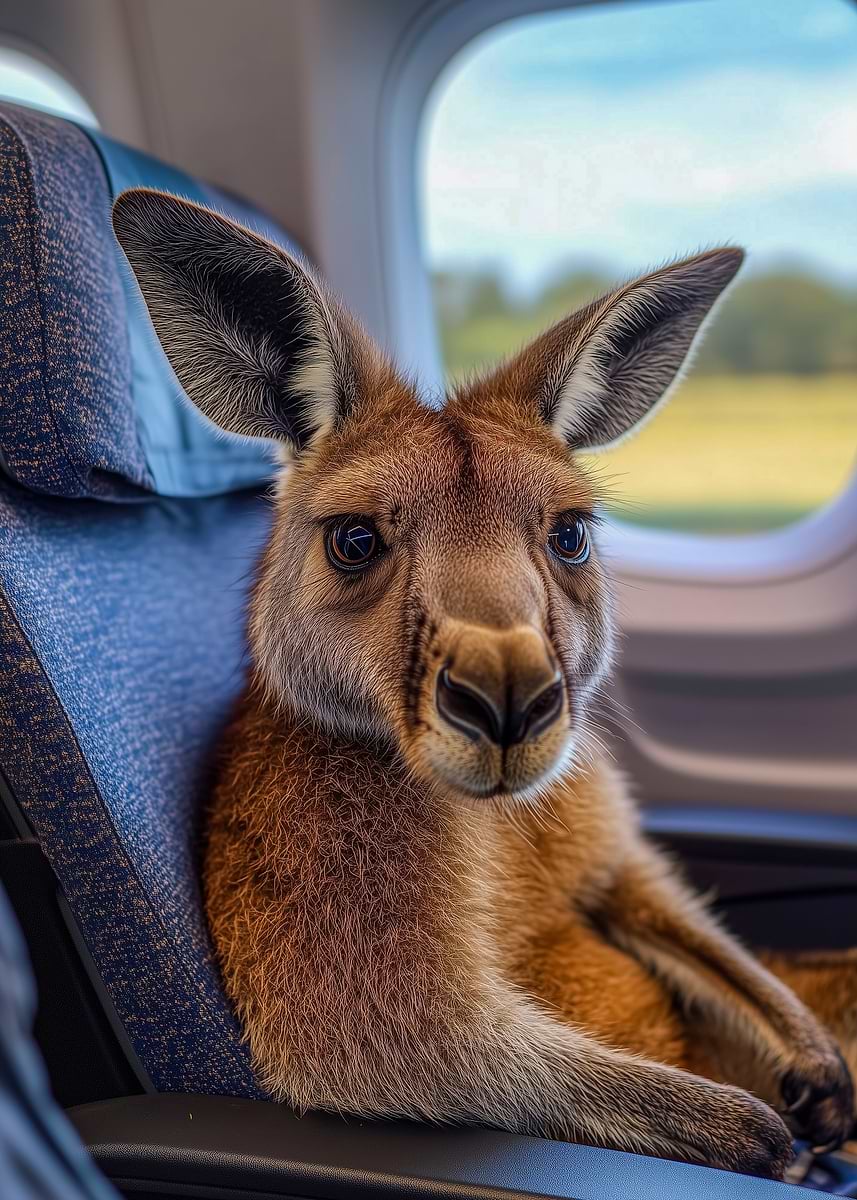'Kangaroo on a Plane' Poster, picture, metal print, paint by ...