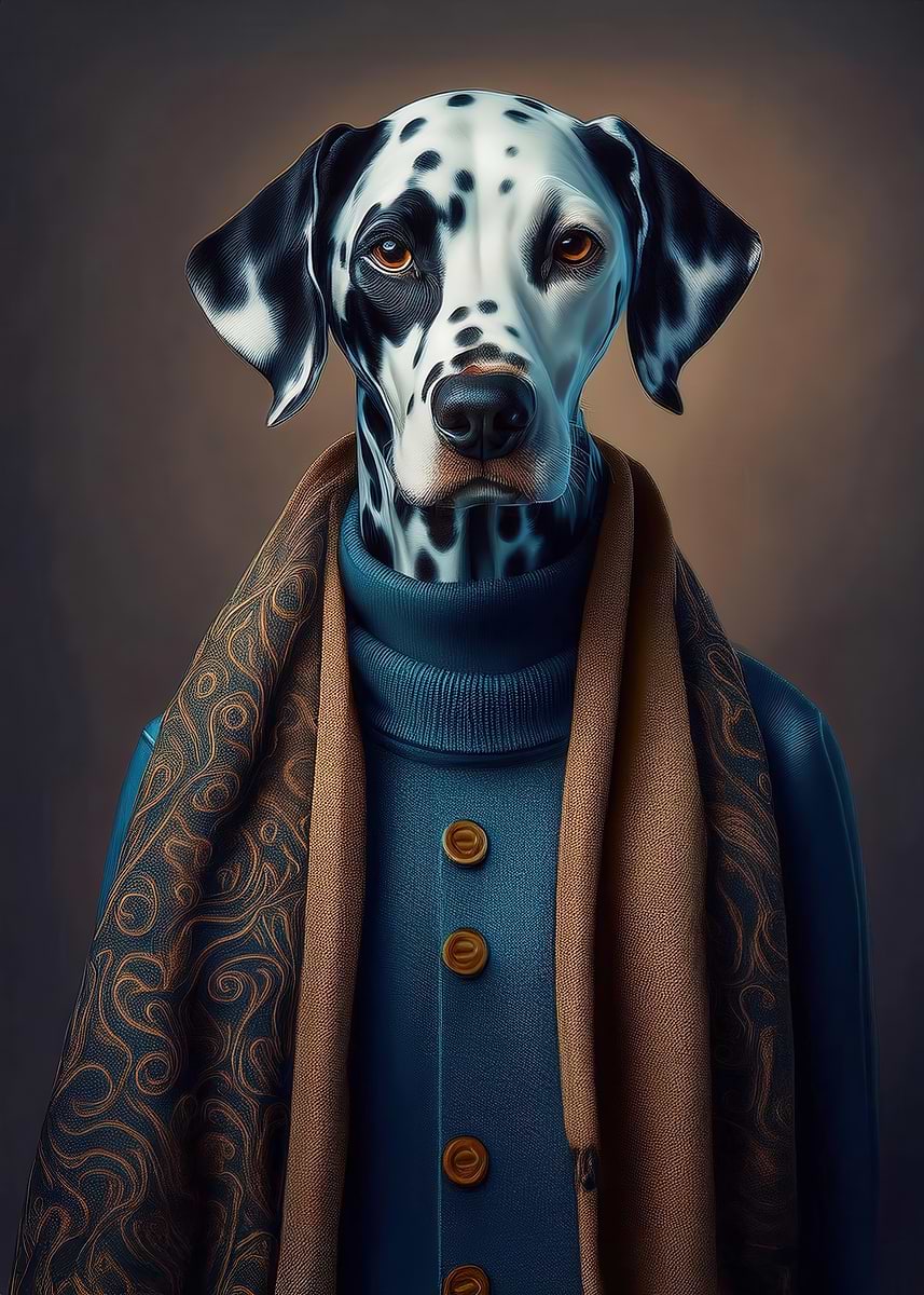 'Dalmatian in Cardigan and Scarf' Poster, picture, metal print, paint ...