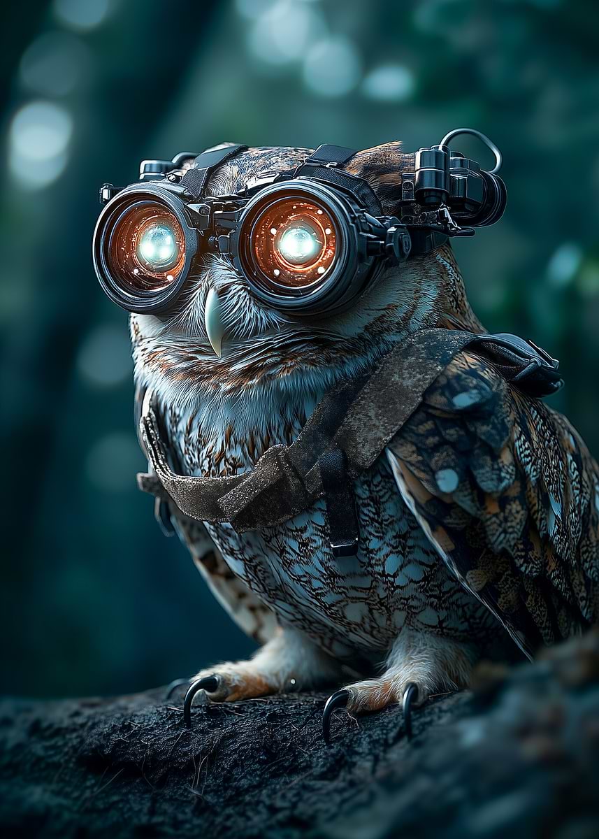 'Cybernetic Night Vision Owl' Poster, picture, metal print, paint by ...