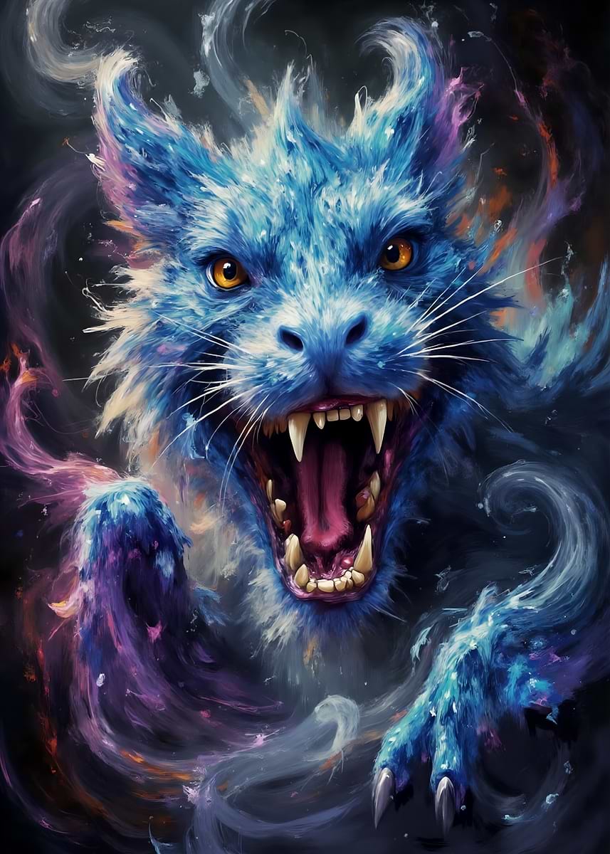 'Ferocious Blue Creature' Poster, picture, metal print, paint by ...