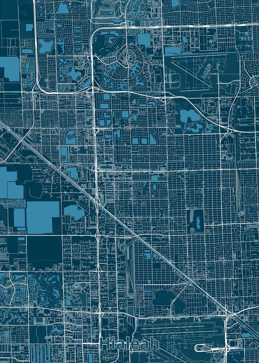 'Hialeah City Map' Poster, picture, metal print, paint by Sam Kal ...