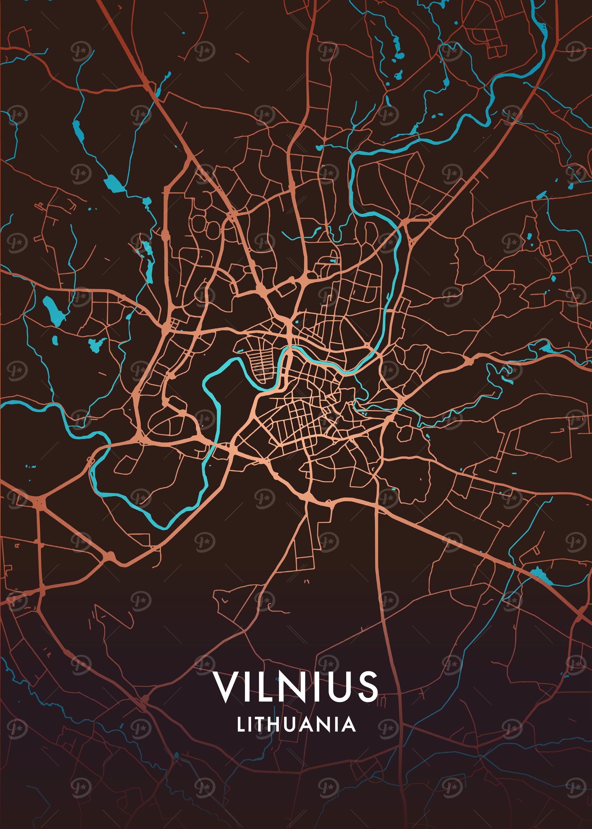 'Vilnius City Map' Poster, picture, metal print, paint by Miracle ...