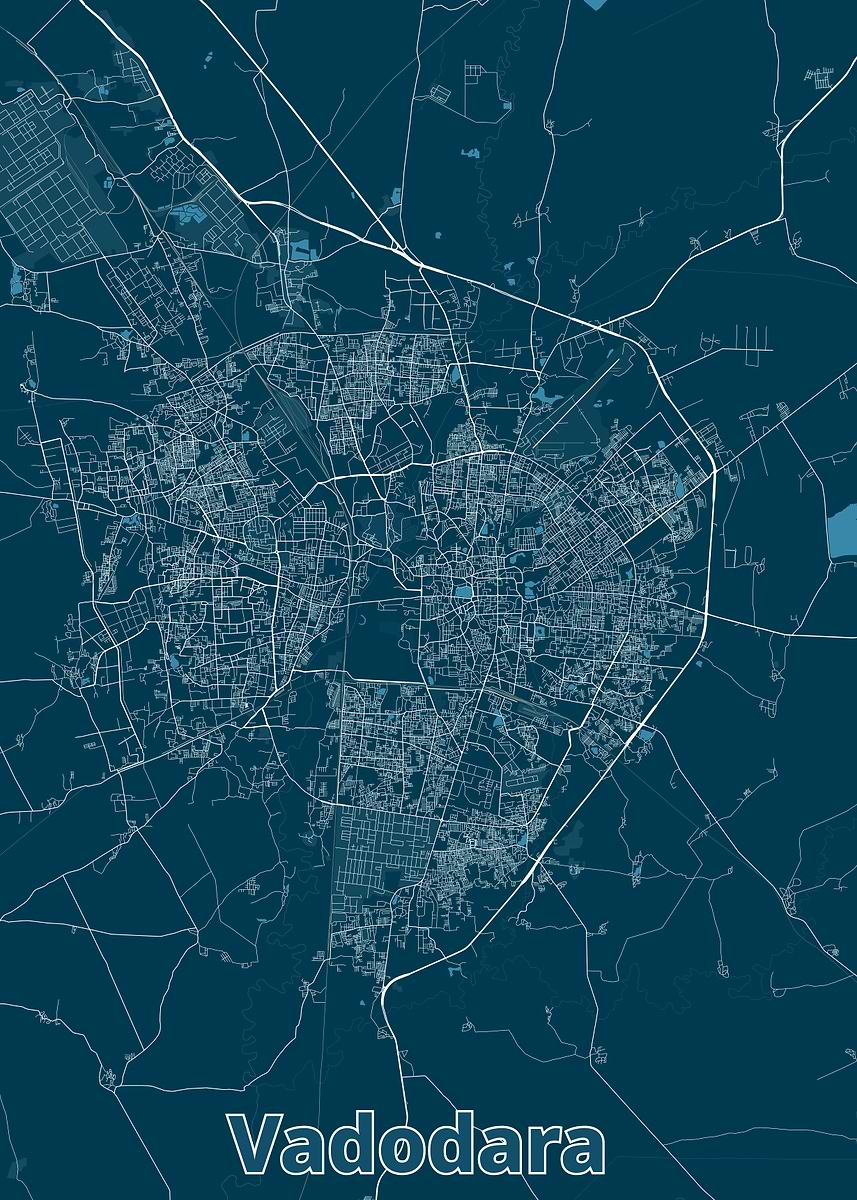 'Vadodara City Map' Poster, picture, metal print, paint by Sam Kal ...