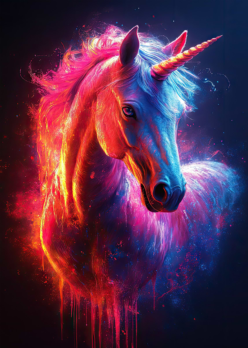 'Neon Unicorn Portrait' Poster, picture, metal print, paint by Mark ...