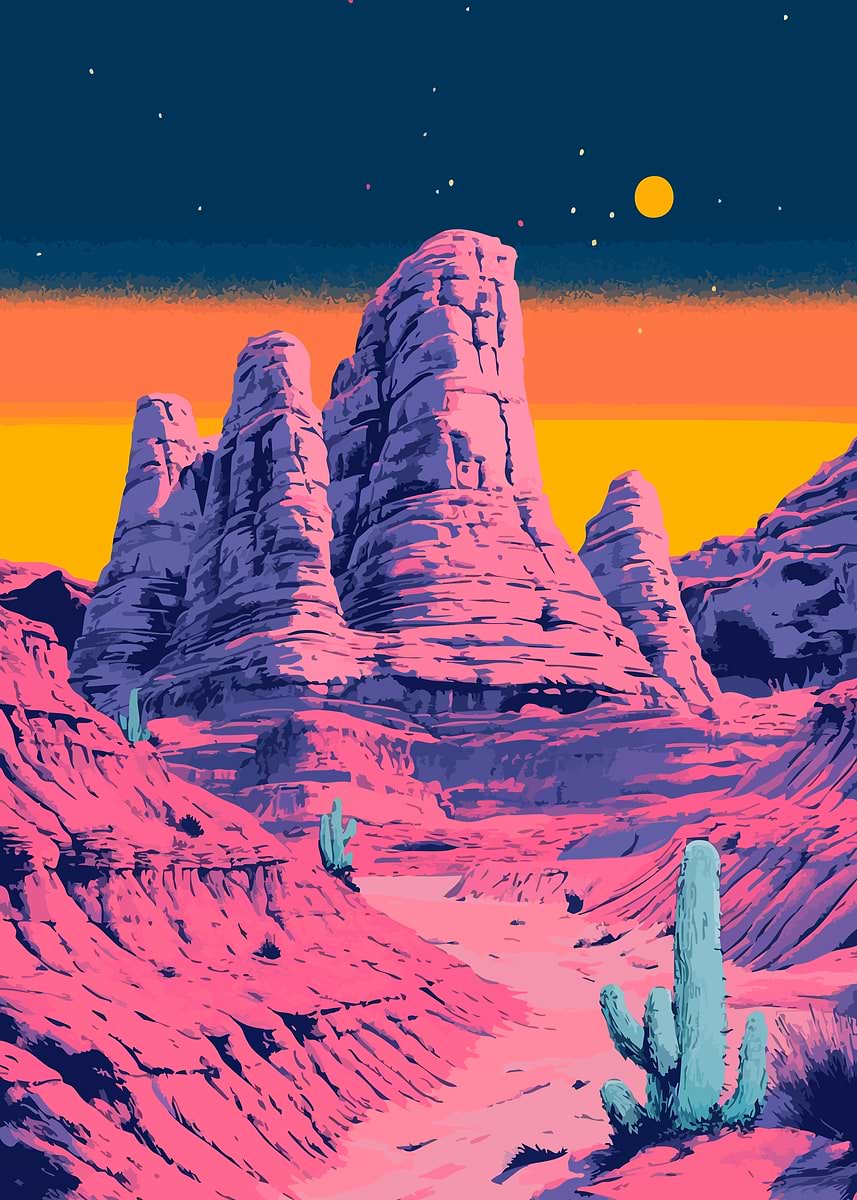 'Beautiful Synth Retro Desert Sunset Landscape Minimalist Art' Poster ...